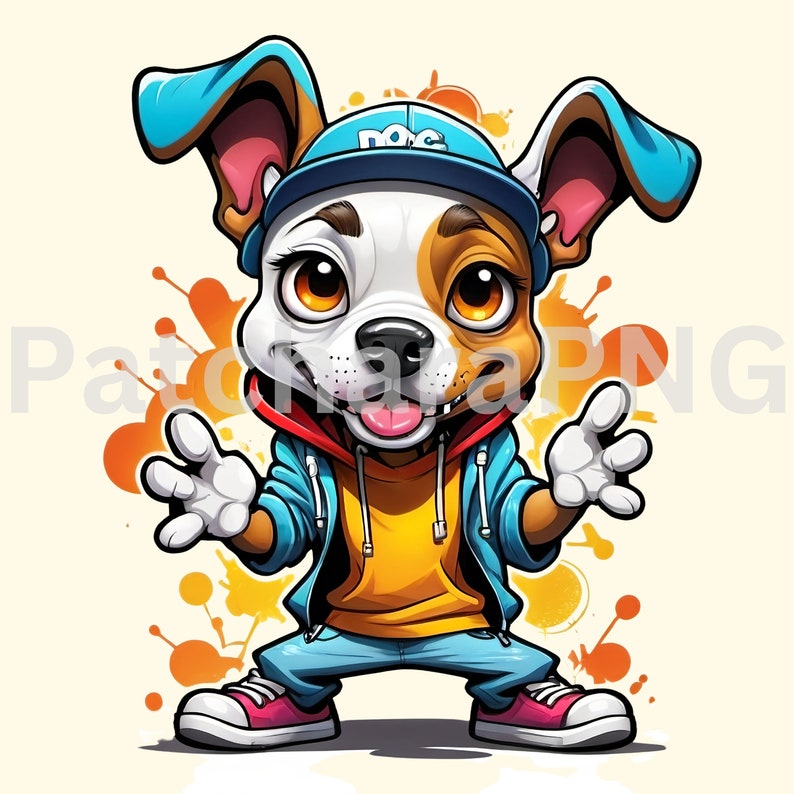 Cartoon Cool Dog Hip-hop Graffiti Art Dogpng, Urban Sublimation Design ...