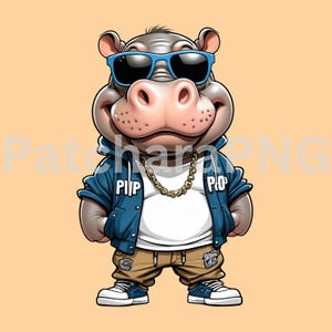 Hip-hop Hippo Cartoon Graffiti Art | Cool Streetwear Hippo Character ...