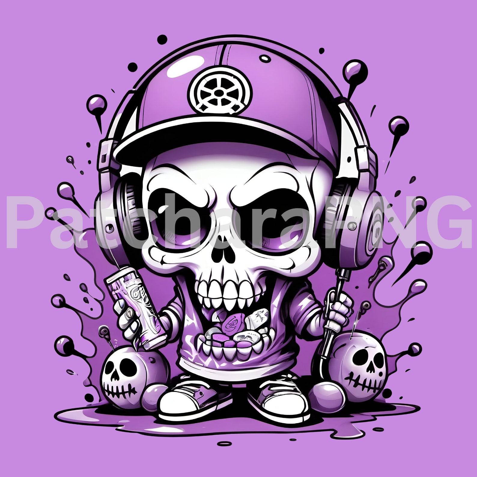 DJ Skull PNG | Skull With Headphones Clipart | Purple Skull Art | Music ...