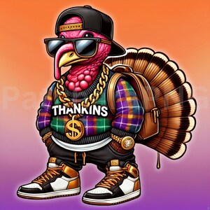 Gangsta Turkey PNG | Thanksgiving Turkey Clipart in Streetwear With Chains and Sneakers | Funny ...