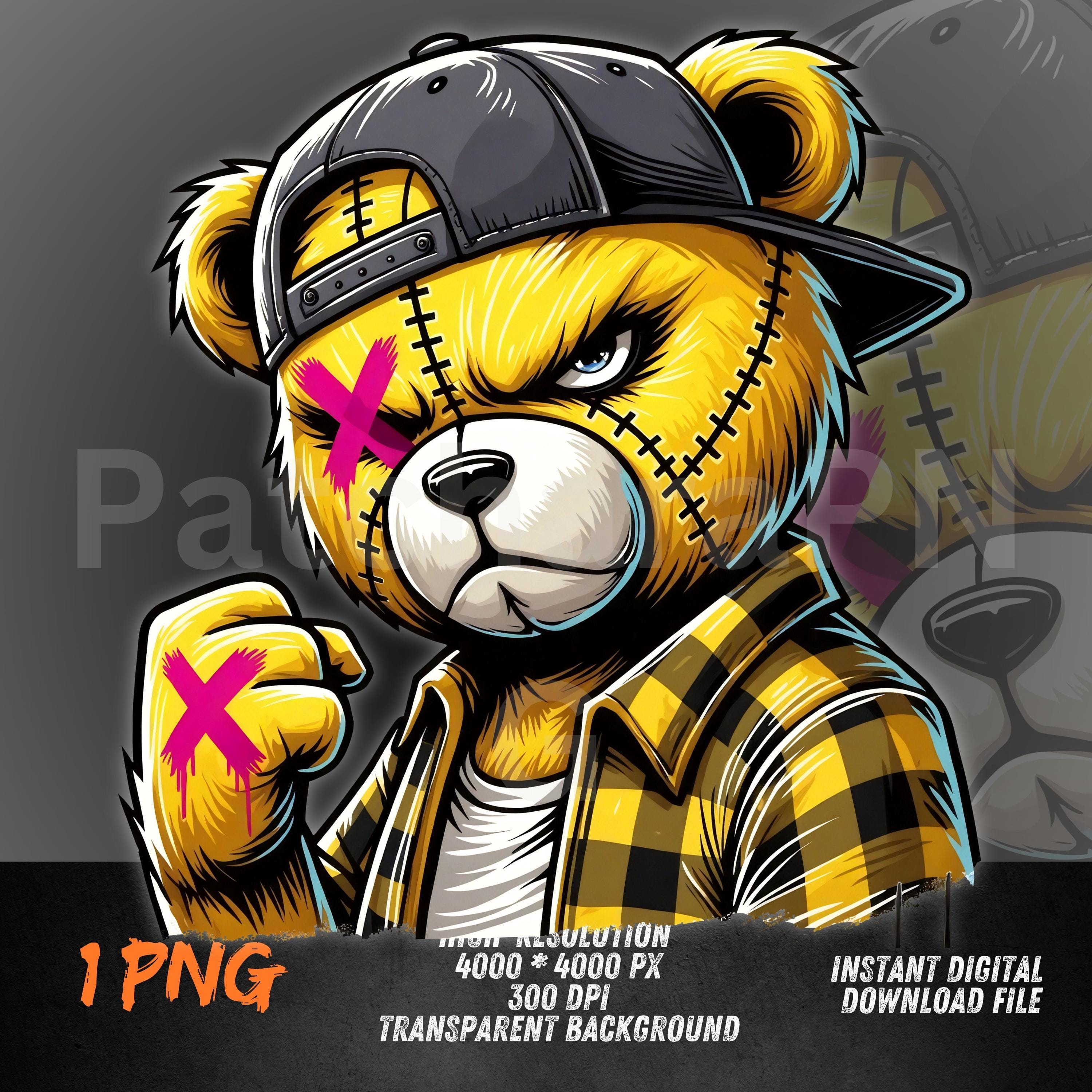 Yellow Gangsta Bear PNG | Teddy Clipart With X Eyes and Hat | Urban ...