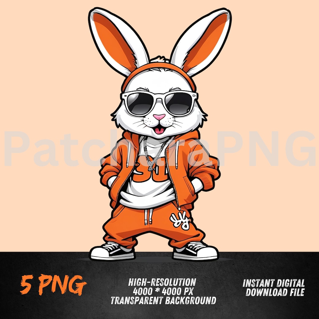 Swag Bunny PNG | Bunny Clipart in Orange Tracksuit and Glasses | Urban ...