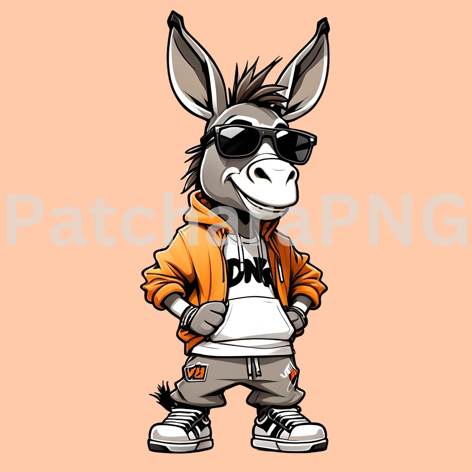 Cool Donkey PNG | Funny Donkey Clipart in Hoodie and Sunglasses | Urban ...