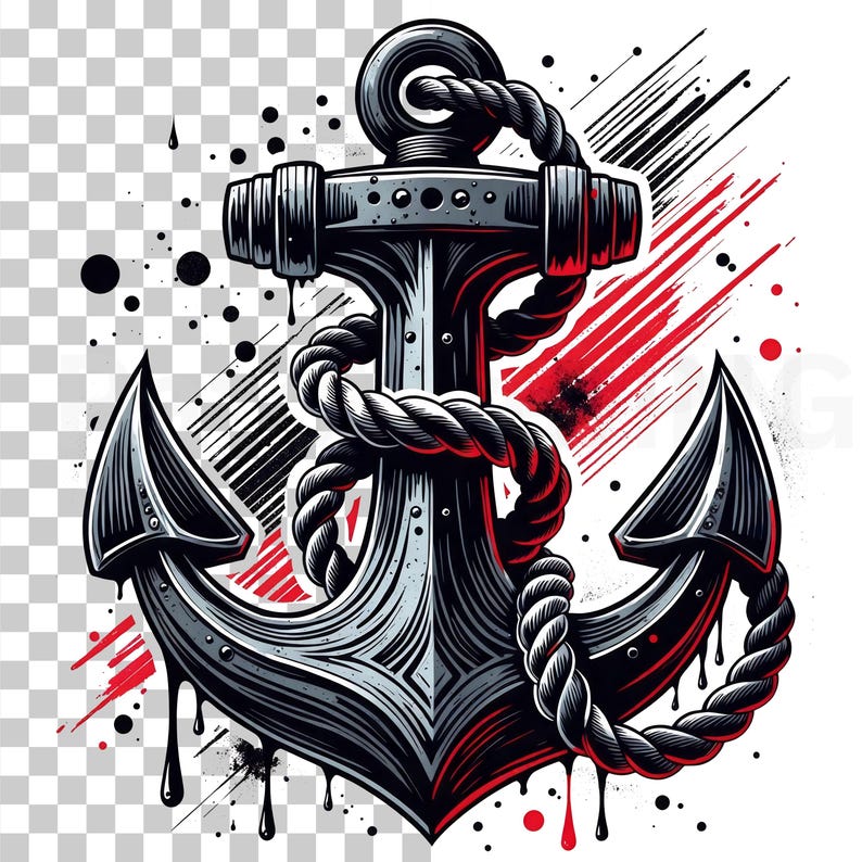 Anchor PNG Graffiti Nautical Tattoo Style | Urban Rope Clipart for DTF ...