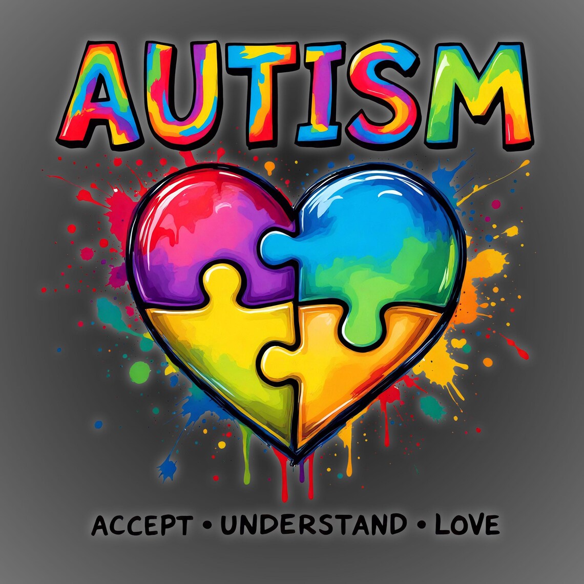 Autism Heart PNG | Colorful Puzzle Clipart With Accept Understand Love ...