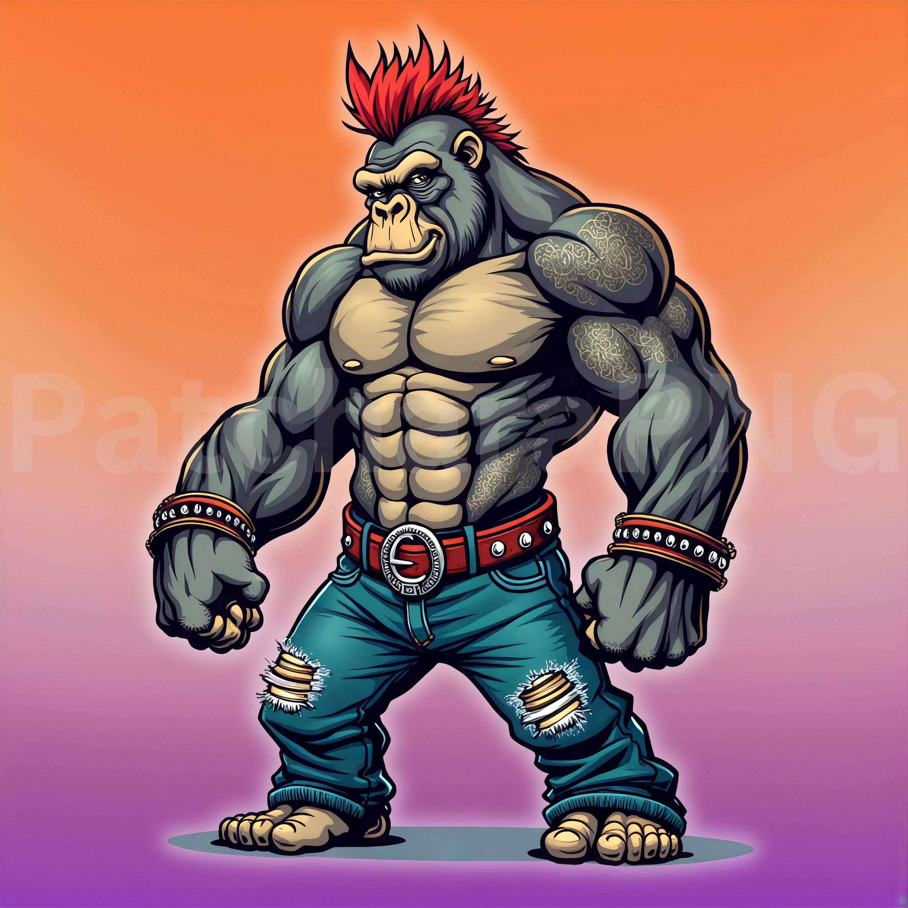 Strong Gorilla PNG | Bodybuilder Ape Clipart With Mohawk | Intense Gym ...