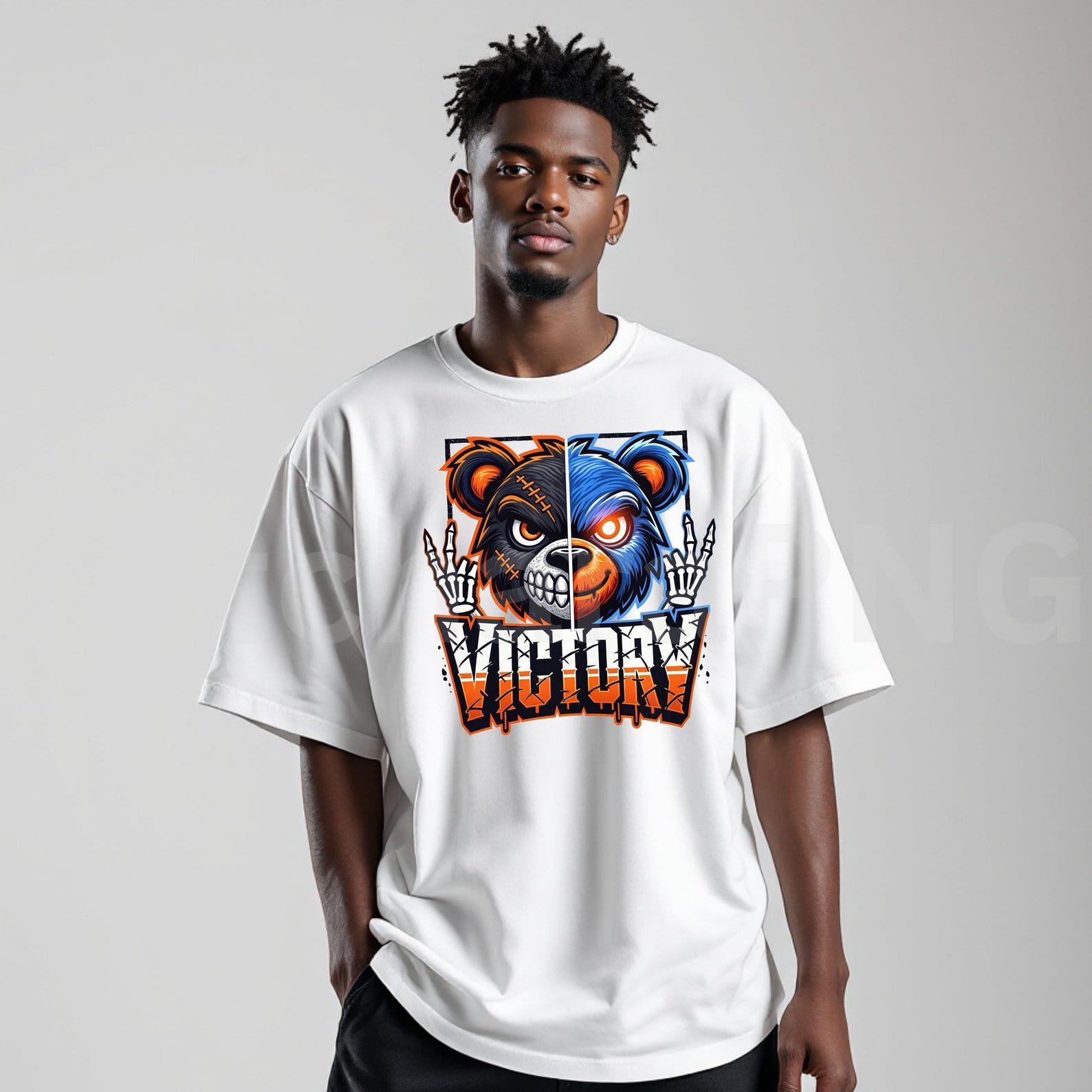 Victory Bear PNG | Split Face Bear With Skeleton Hands Clipart ...