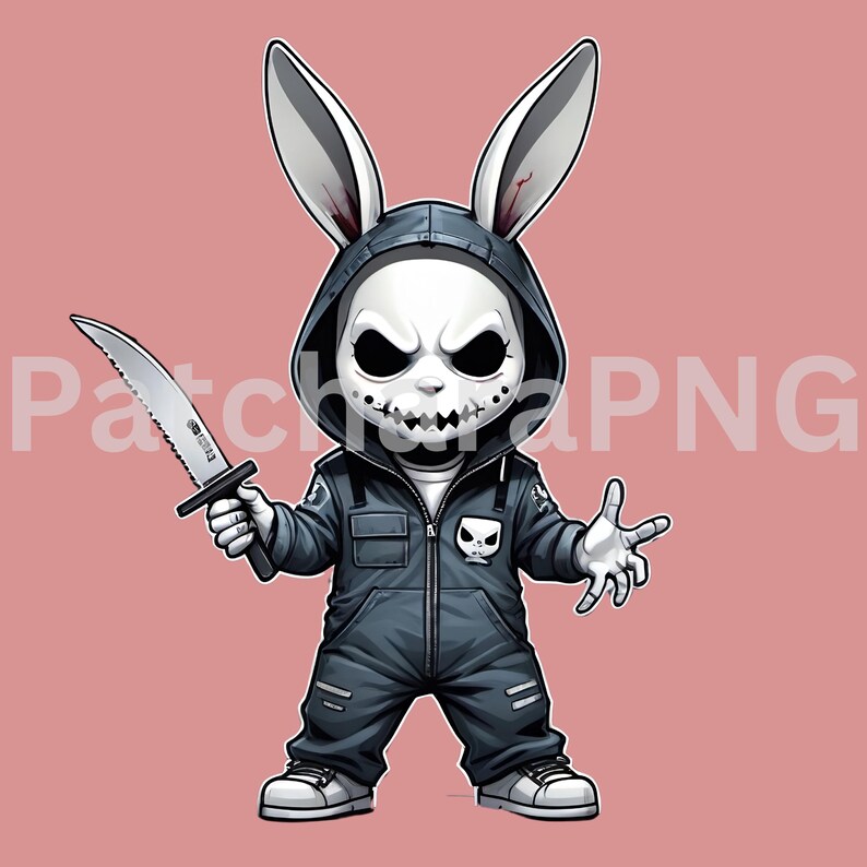 Killer Bunny PNG | Scary Bunny Clipart With Sword and Hoodie | Dark ...