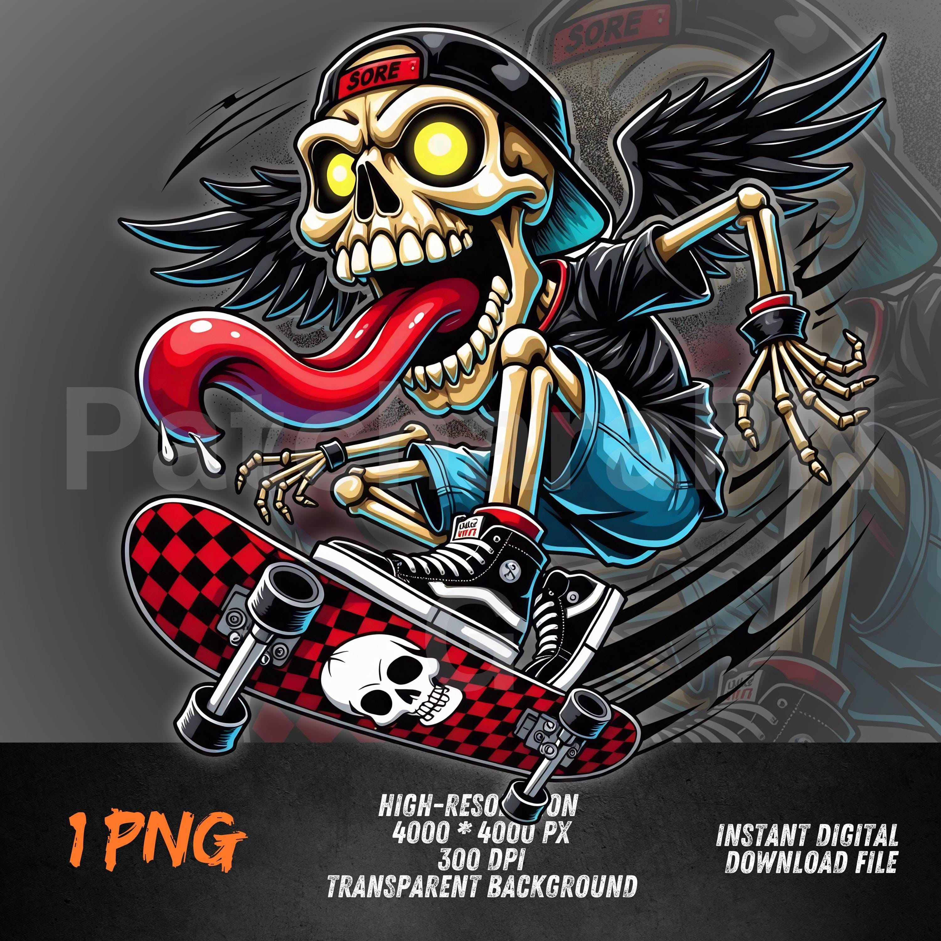 Skater Skeleton PNG Graphic, Punk Skull Skateboard Sublimation Design ...