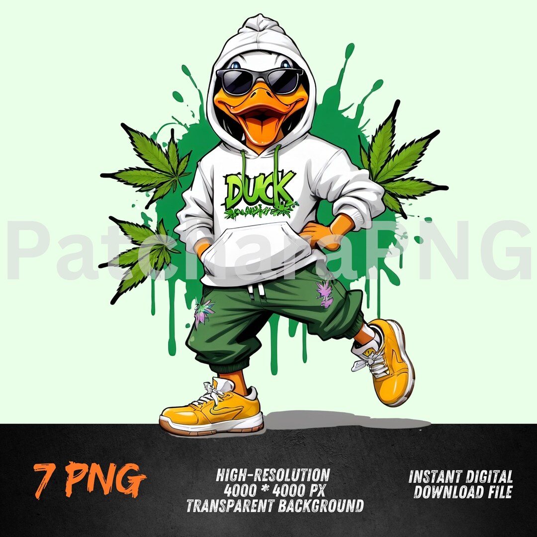 Hip-hop Duck Character PNG Cool Cartoon Duck in Sunglasses Weed Hoodie ...