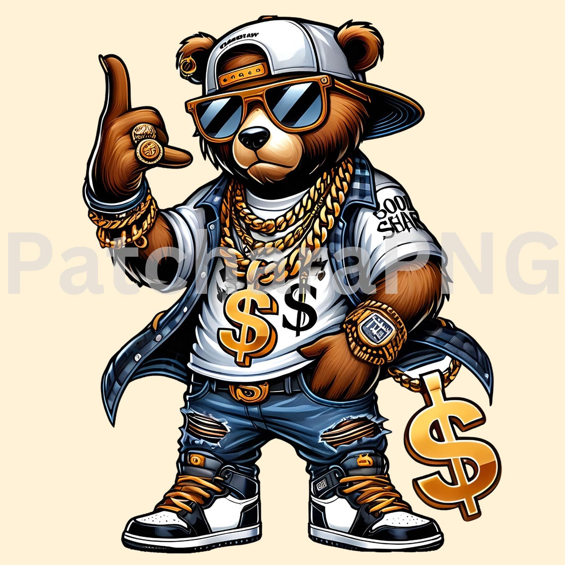 Hip-hop Teddy Bear King PNG | Cartoon Rich Bear With Gold Chains ...