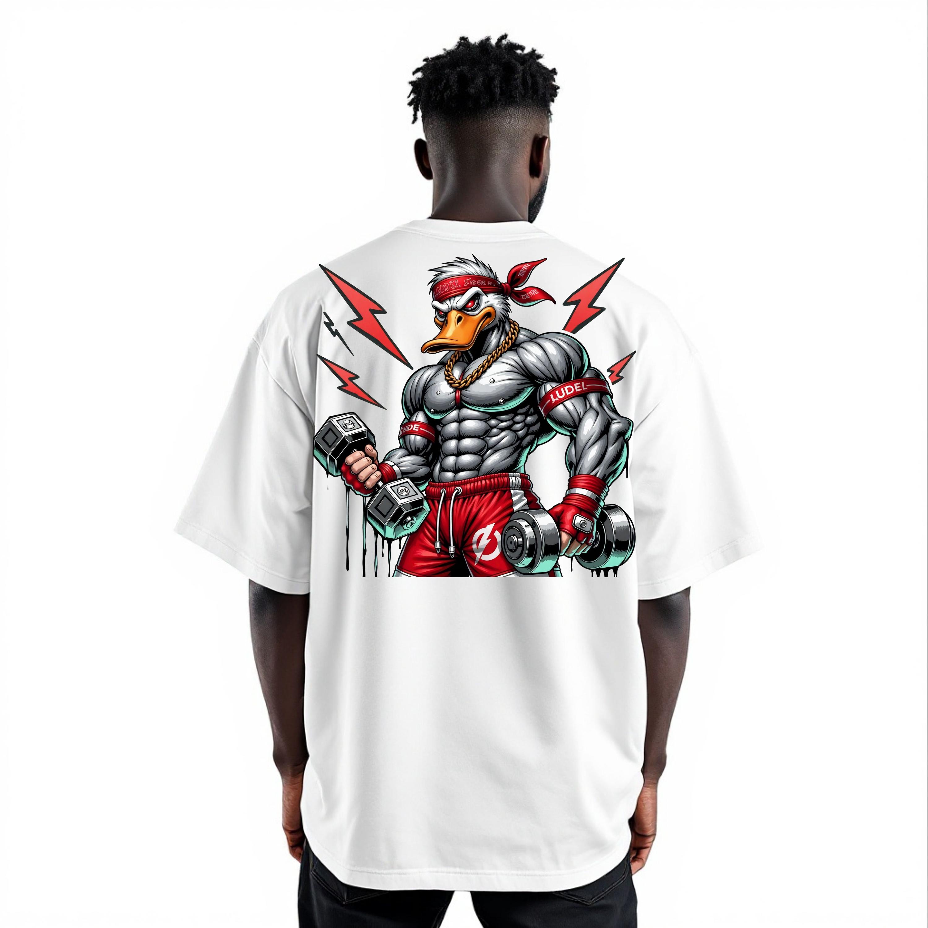 Lightning Duck Gym PNG, Buff Fitness Mascot With Dumbbells, DTF ...