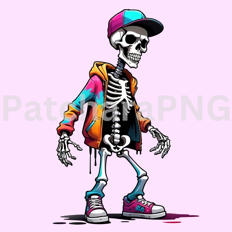 Street Skeleton PNG | Urban Skull Clipart With Hoodie and Graffiti ...