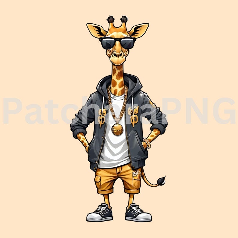 Hip-hop Giraffe Graffiti Art Cool Cartoon Giraffe With Gold Chains and ...