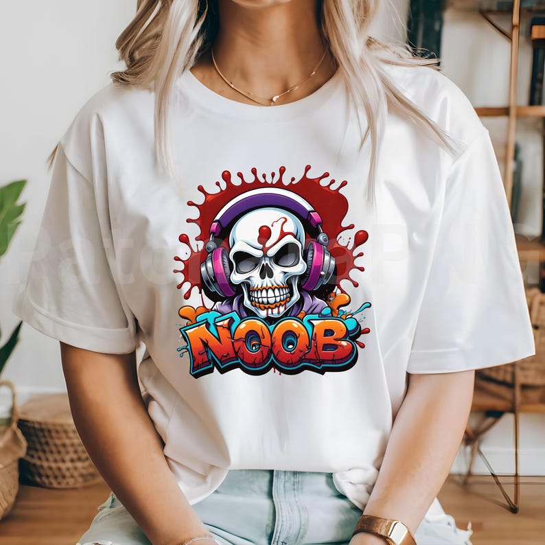 Gamer Skull Noob Graphic PNG | Graffiti Skull Headphone Art | Cool ...