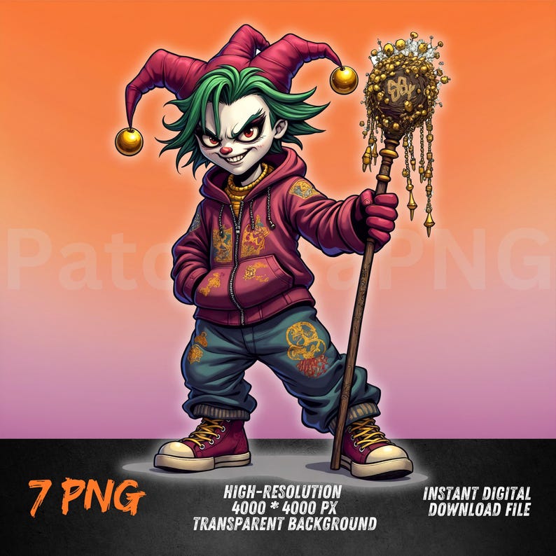 Urban Jester PNG | Graffiti Joker Clipart | Mischievous Clown Digital ...