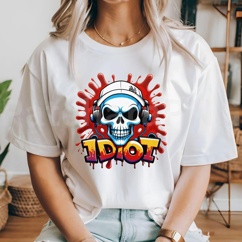 Gamer Skull Idiot Graffiti Art PNG | Cool Skull With Headphones Graphic ...