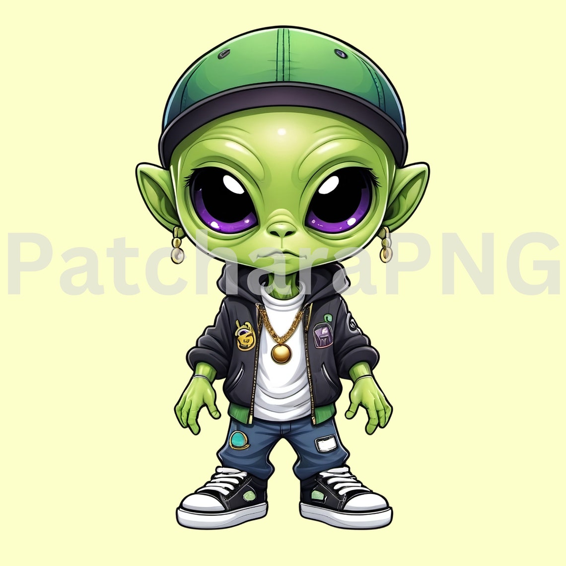 Hip-hop Alien Chibi Cartoon With Sneakers High-quality PNG Digital Art ...
