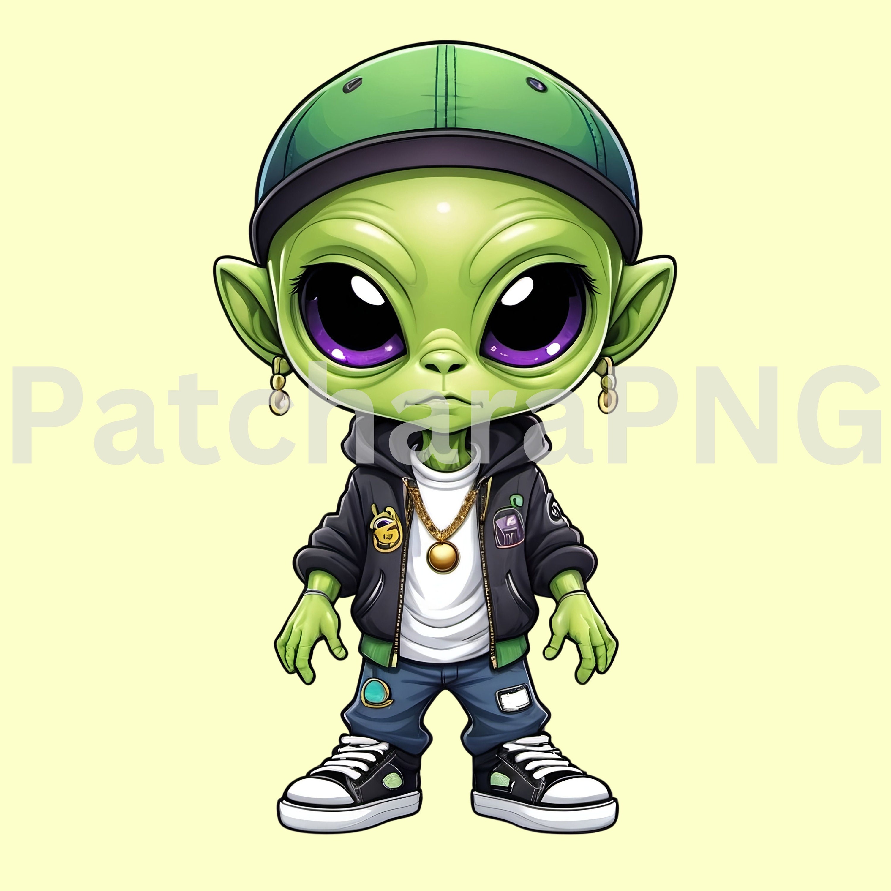 Hip-hop Alien Chibi Cartoon With Sneakers High-quality PNG Digital Art ...