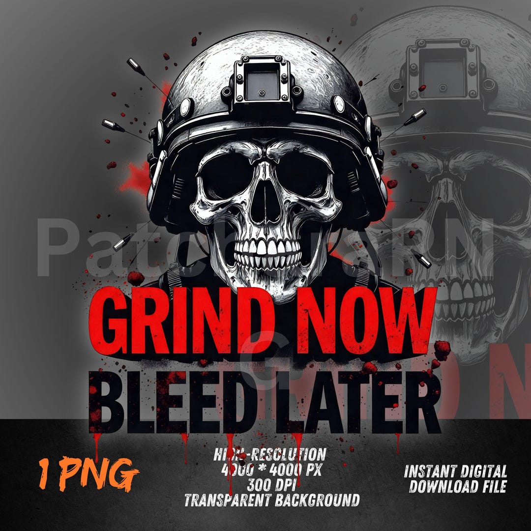 Military Skull PNG | Grind Now Bleed Later Skull Art | Helmet Skeleton ...