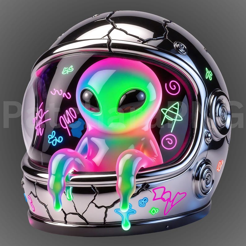Cute PNG Design ,neon Alien - Graffiti Space Helmet Clipart for DTF ...