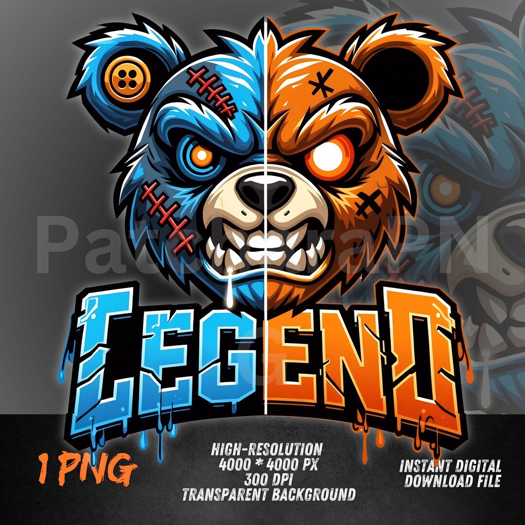 Legend Bear PNG | Split Face Graffiti Bear Clipart | Urban Hustle ...