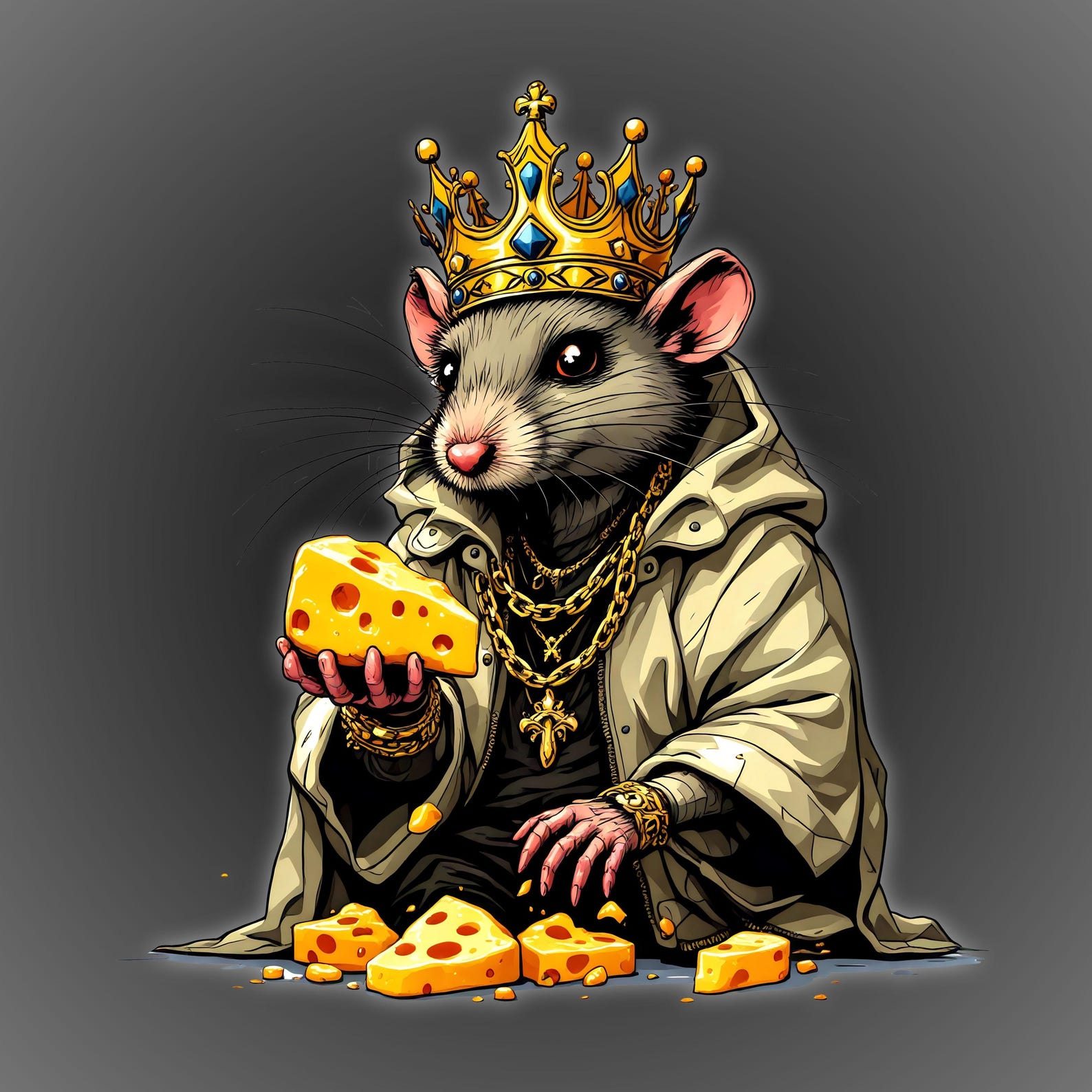 Mouse King PNG | Gangsta Mouse Clipart With Cheese and Crown | Funny ...