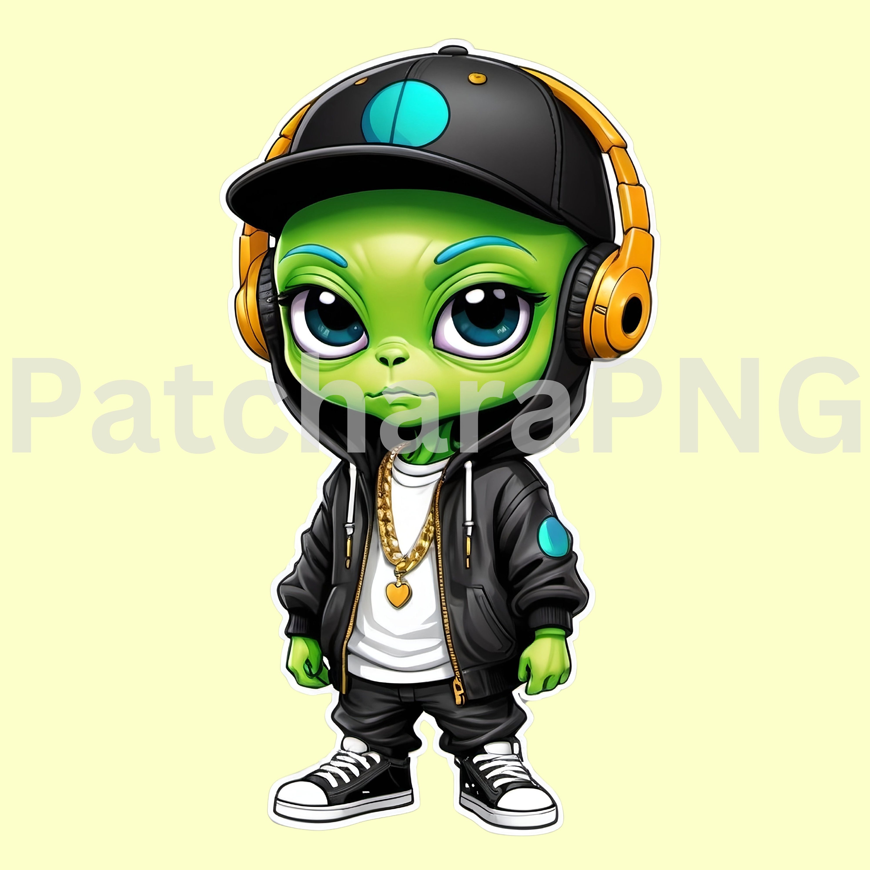 Hip-hop Alien Chibi Cartoon With Sneakers High-quality PNG Digital Art ...