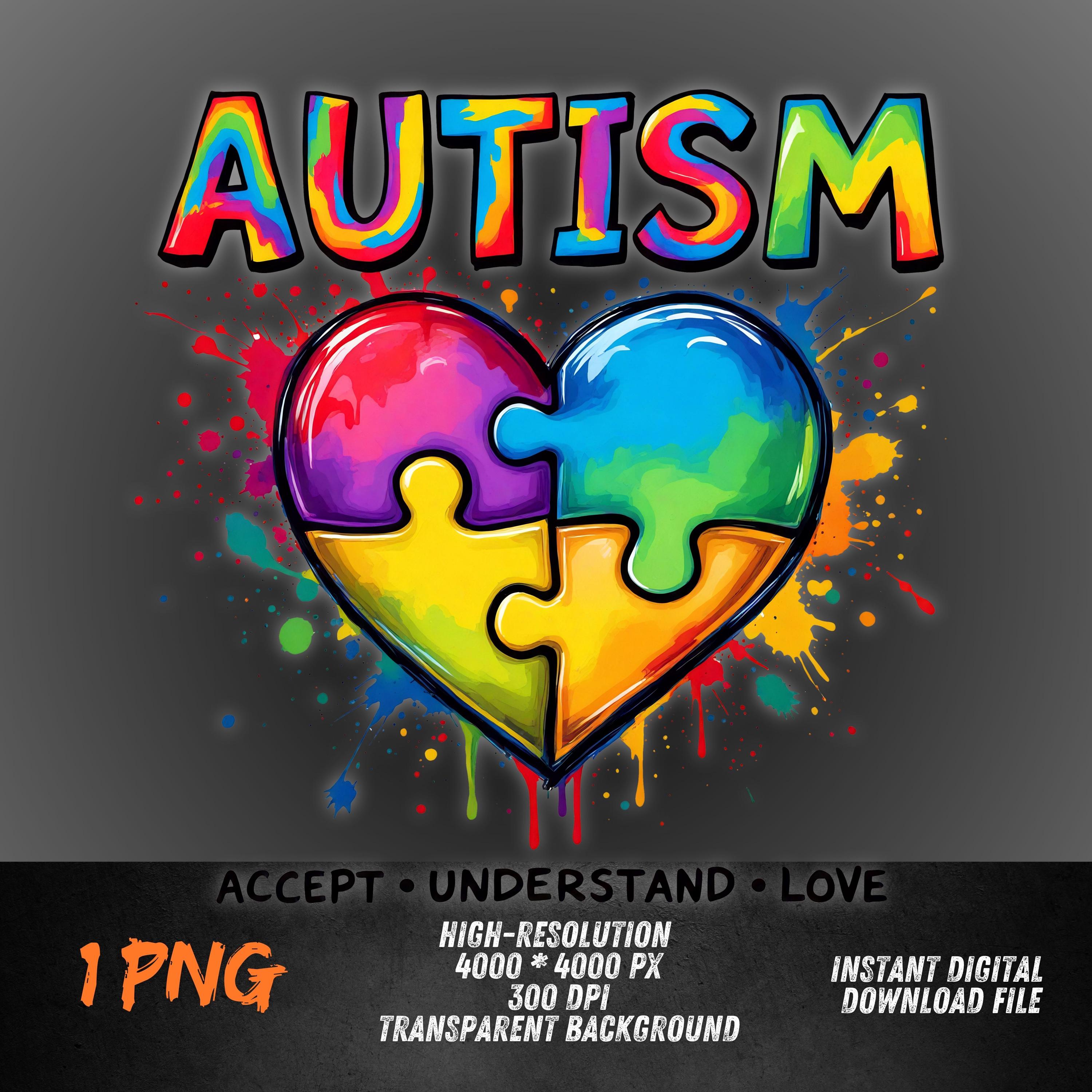 Autism Heart PNG | Colorful Puzzle Clipart With Accept Understand Love ...