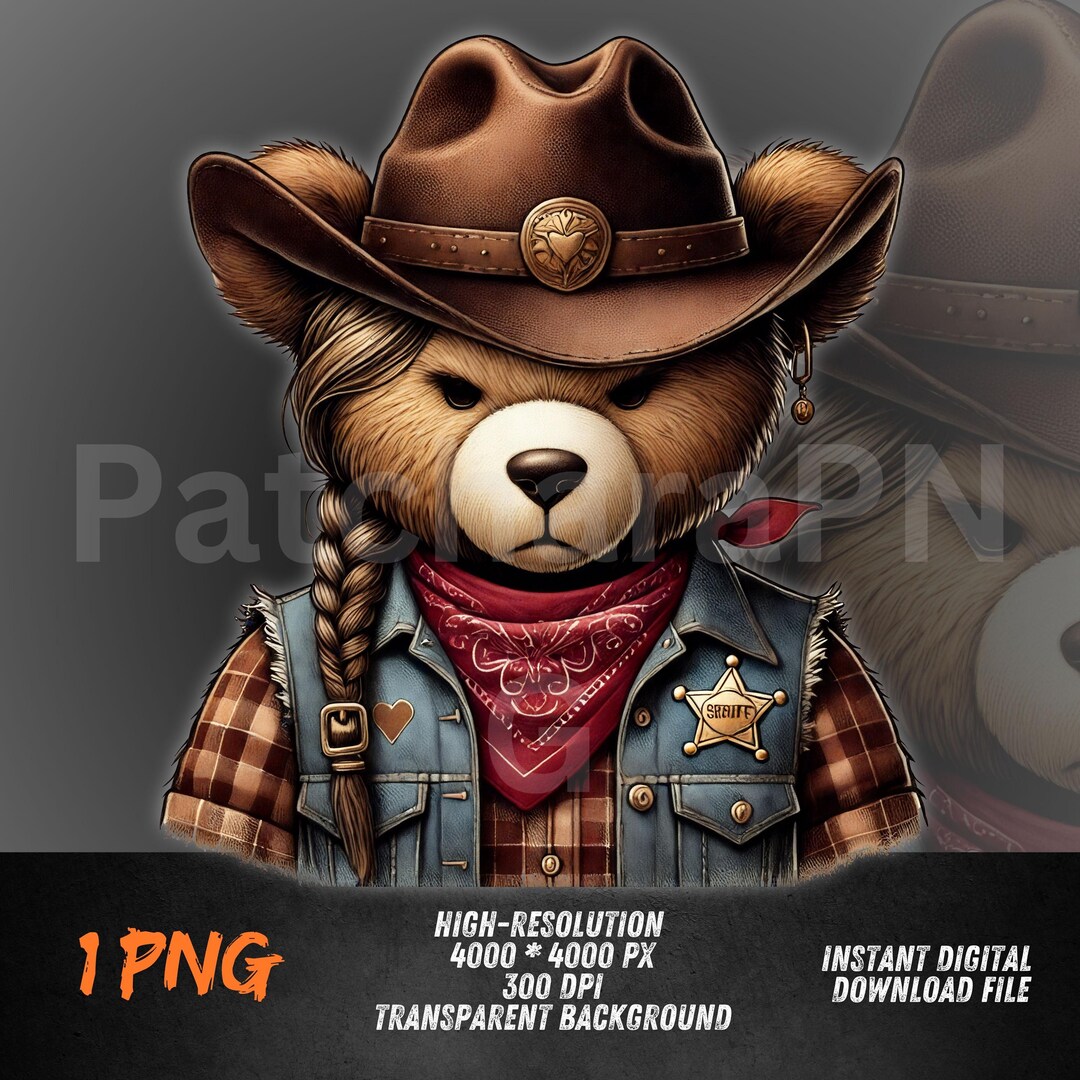 Cowboy Bear PNG | Teddy Clipart With Hat and Bandana | Western Teddy ...