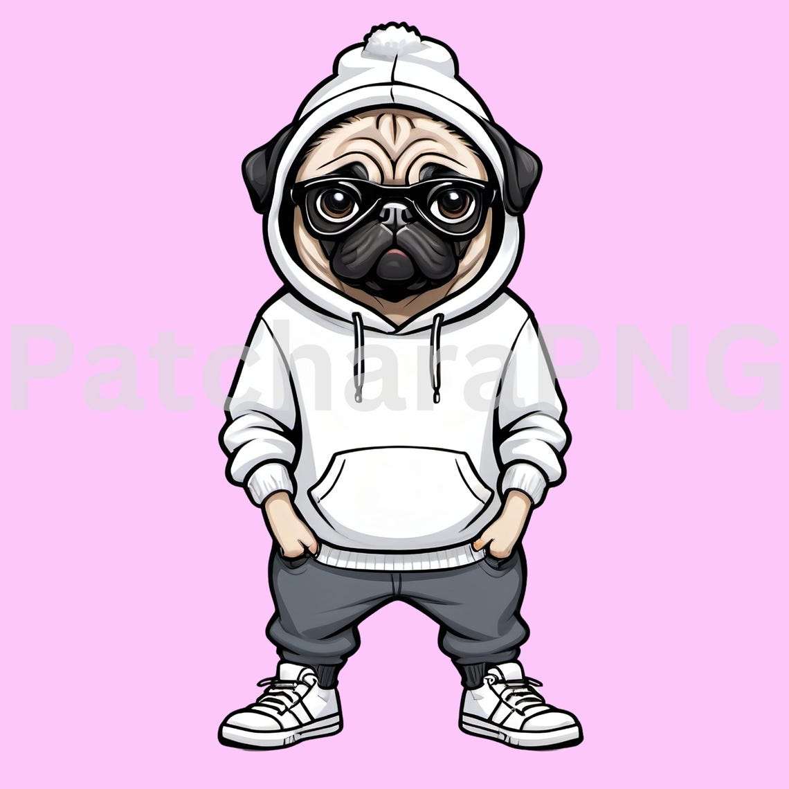 Cool Pug PNG | Pug Clipart in Hoodie With Hands in Pocket | Funny Dog ...
