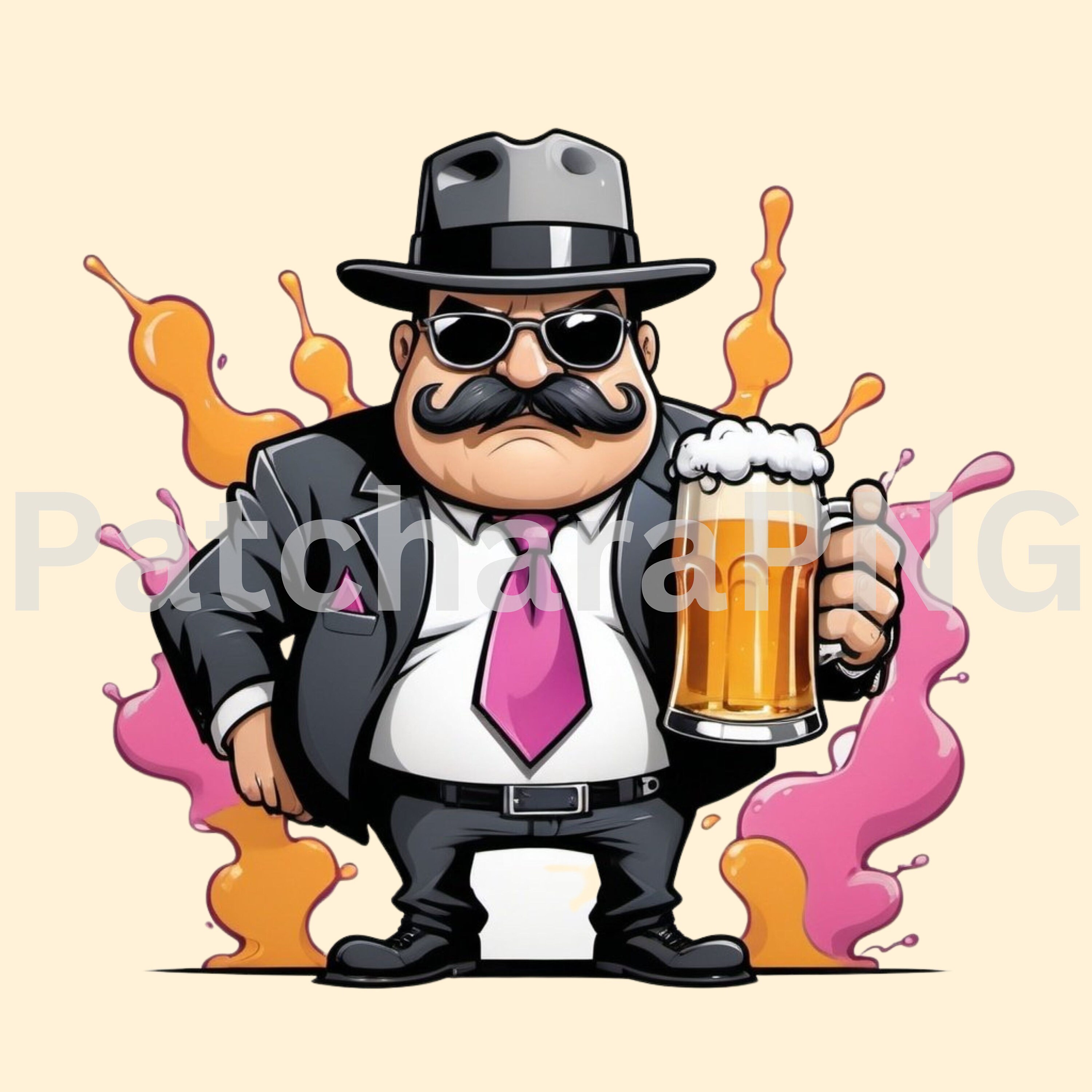 Gangster Beer Lover Cartoon Clipart - Funny Beer Character PNG for T ...