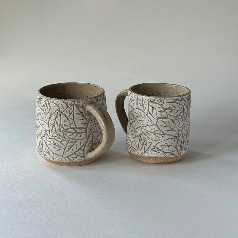 Set of 2 Handmade Ceramic Mugs/cups in White and Beige With Engraved ...