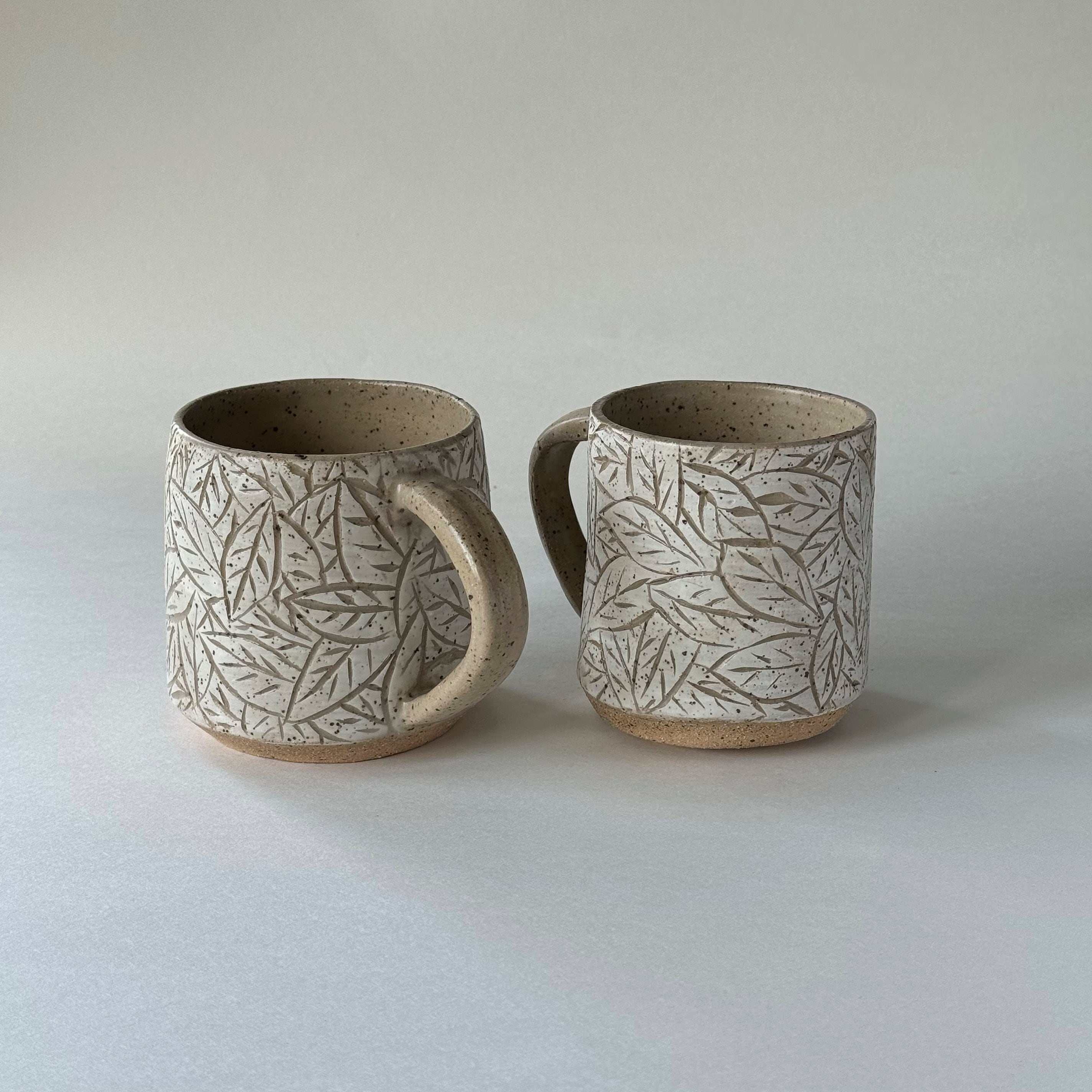 Set of 2 Handmade Ceramic Mugs/cups in White and Beige With Engraved ...
