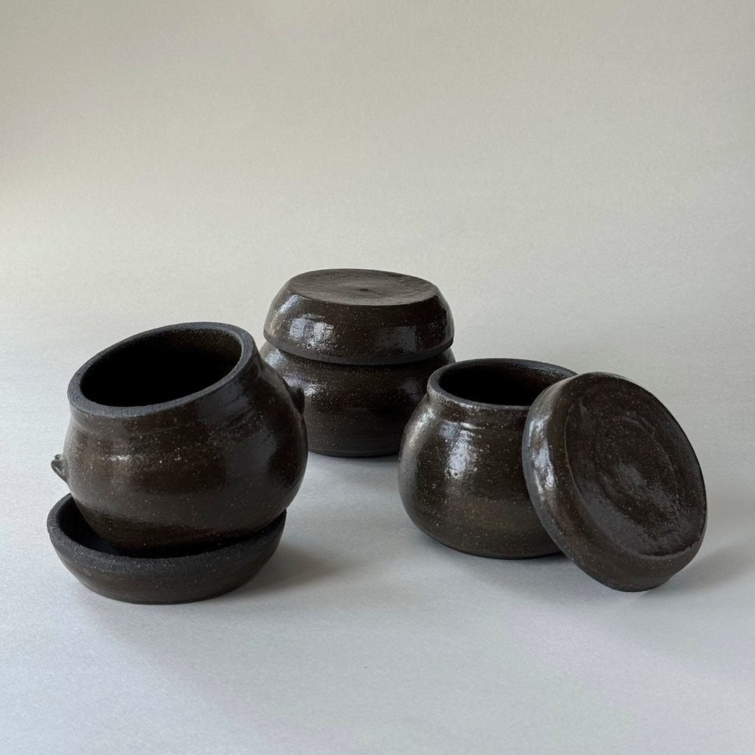 Set of 3 Handmade Small Korean Traditional Onggi / Tea Container, Dry ...