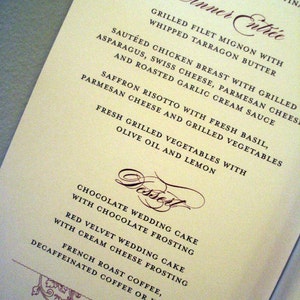 Royal Aisle Wedding Collection - Menu Cards - Etsy