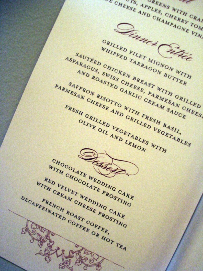 Royal Aisle Wedding Collection - Menu Cards - Etsy