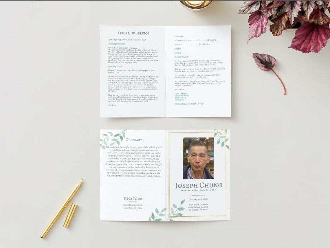 Editable Funeral Program Template, Funeral Memorial, Greenery Order of ...