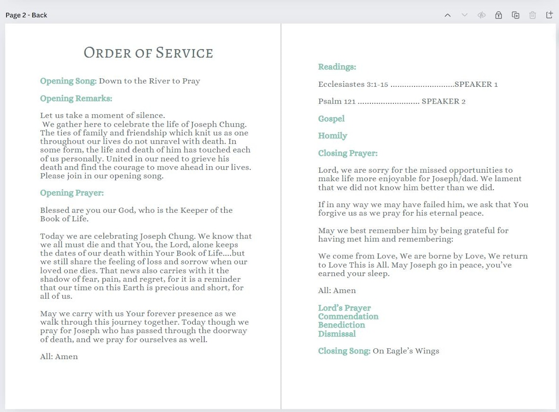 Editable Funeral Program Template, Funeral Memorial, Greenery Order of ...