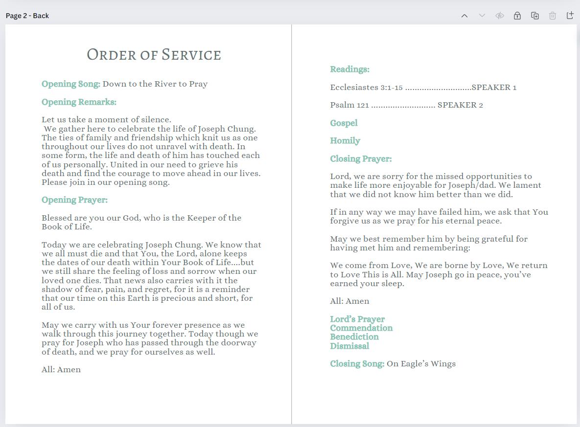 Editable Funeral Program Template, Funeral Memorial, Greenery Order of ...