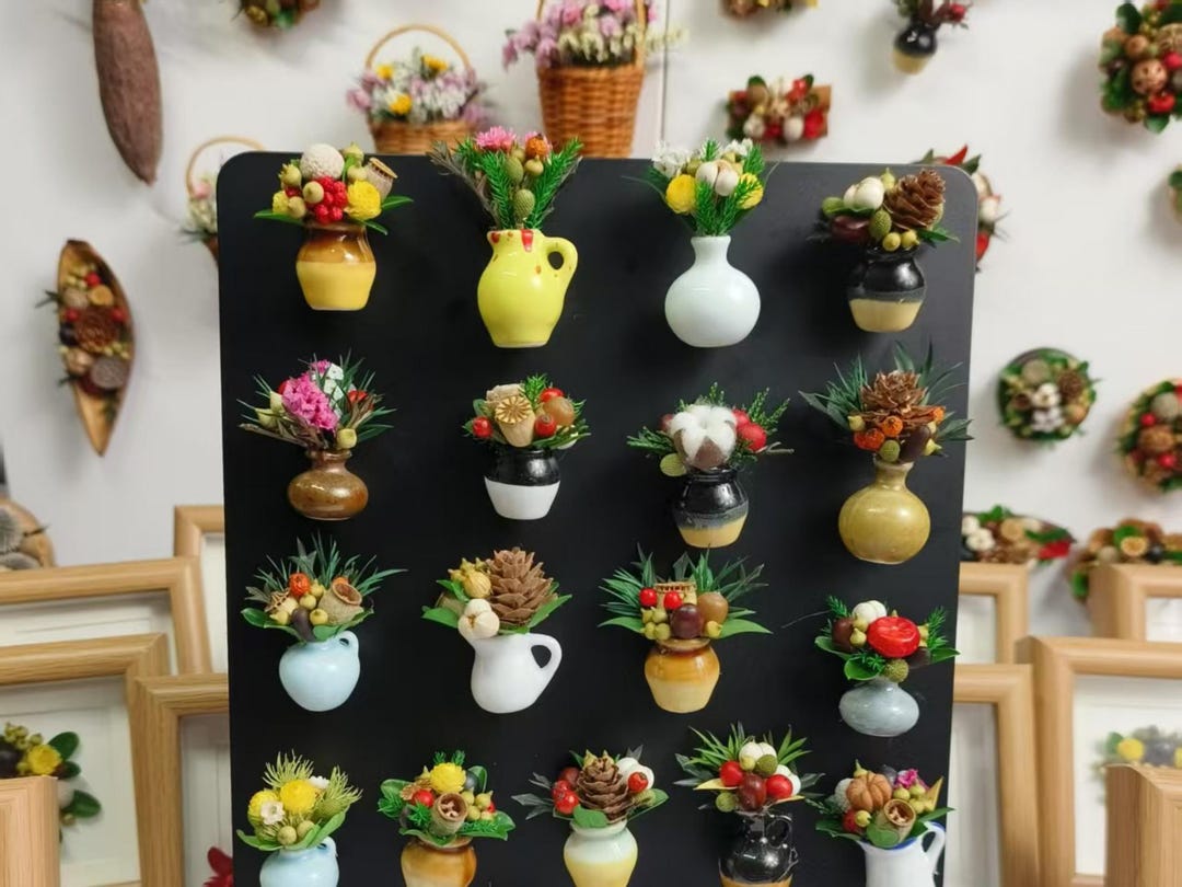 Miniature Potted Plants Magnets for Fridge Decor, Mini Vase With Dried ...