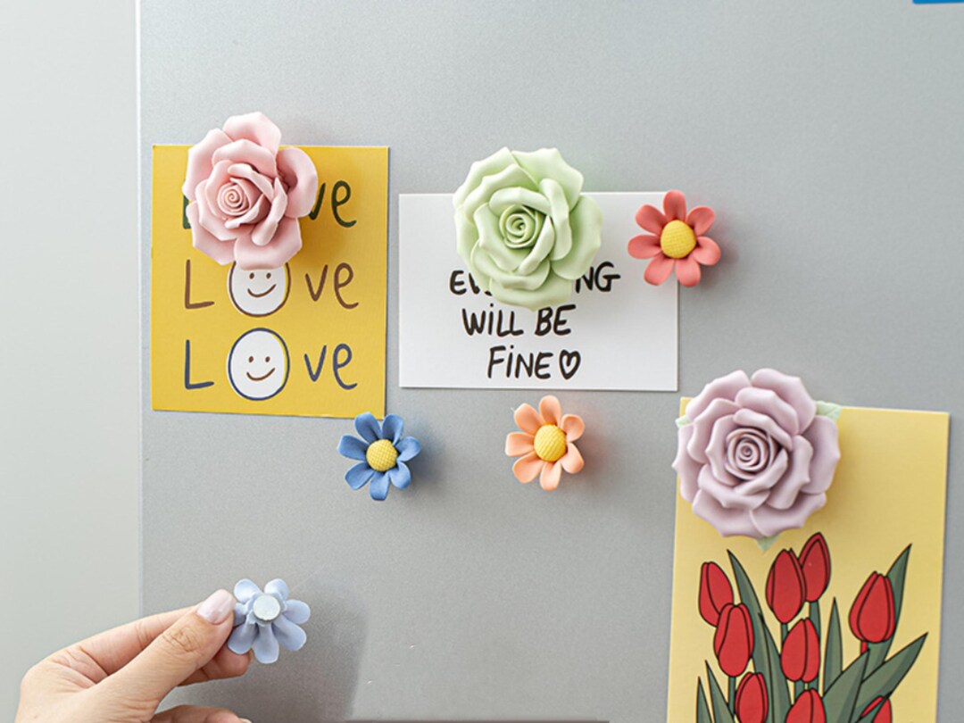 Ceramic Flower Fridge Magnets: Handcrafted Kitchen Decor - Etsy