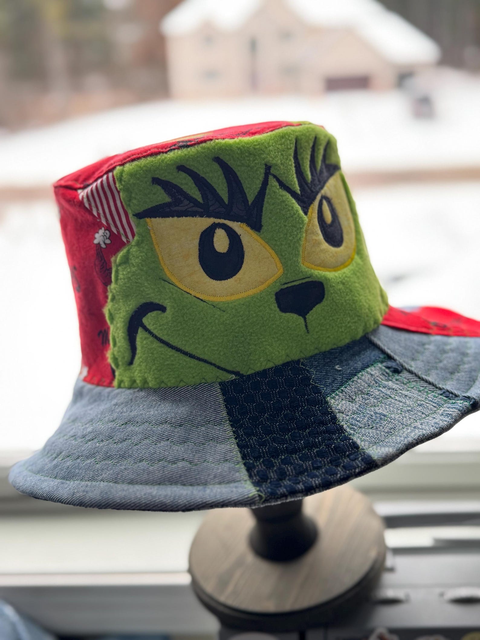 GRINCH Custom Made Patchwork Bucket Hat Matching Dad Fully Reversible ...