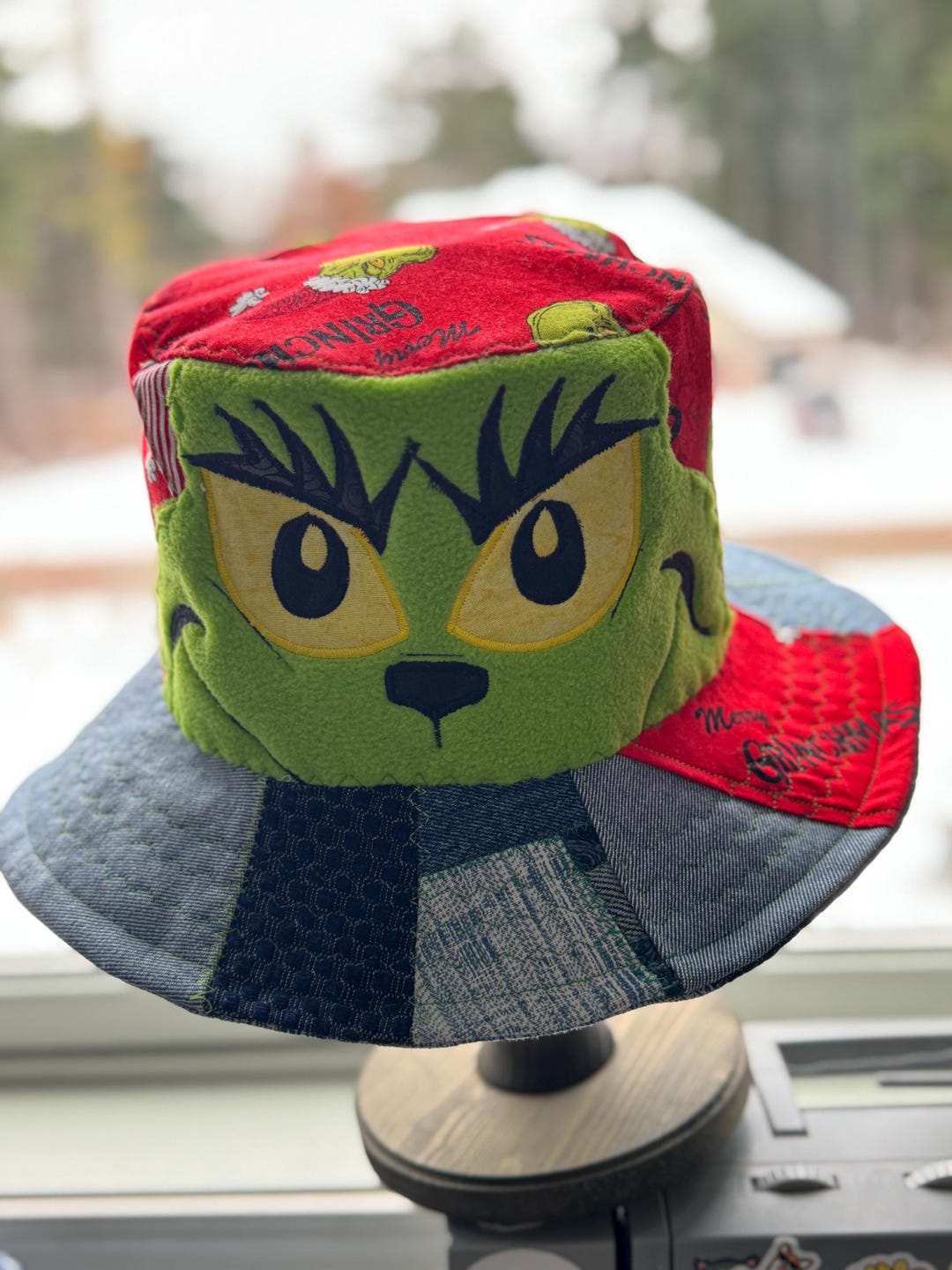 GRINCH Custom Made Patchwork Bucket Hat Matching Dad Fully Reversible ...