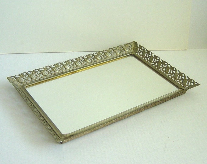 Vintage Vanity Mirror Tray Rectangular Scrolled Floral Metal - Etsy