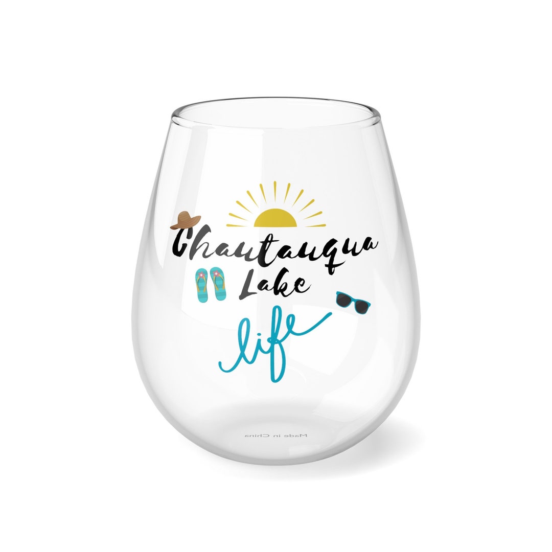 Chautauqua Lake Graphic - Stemless Wine Glass, 11.75oz - Etsy