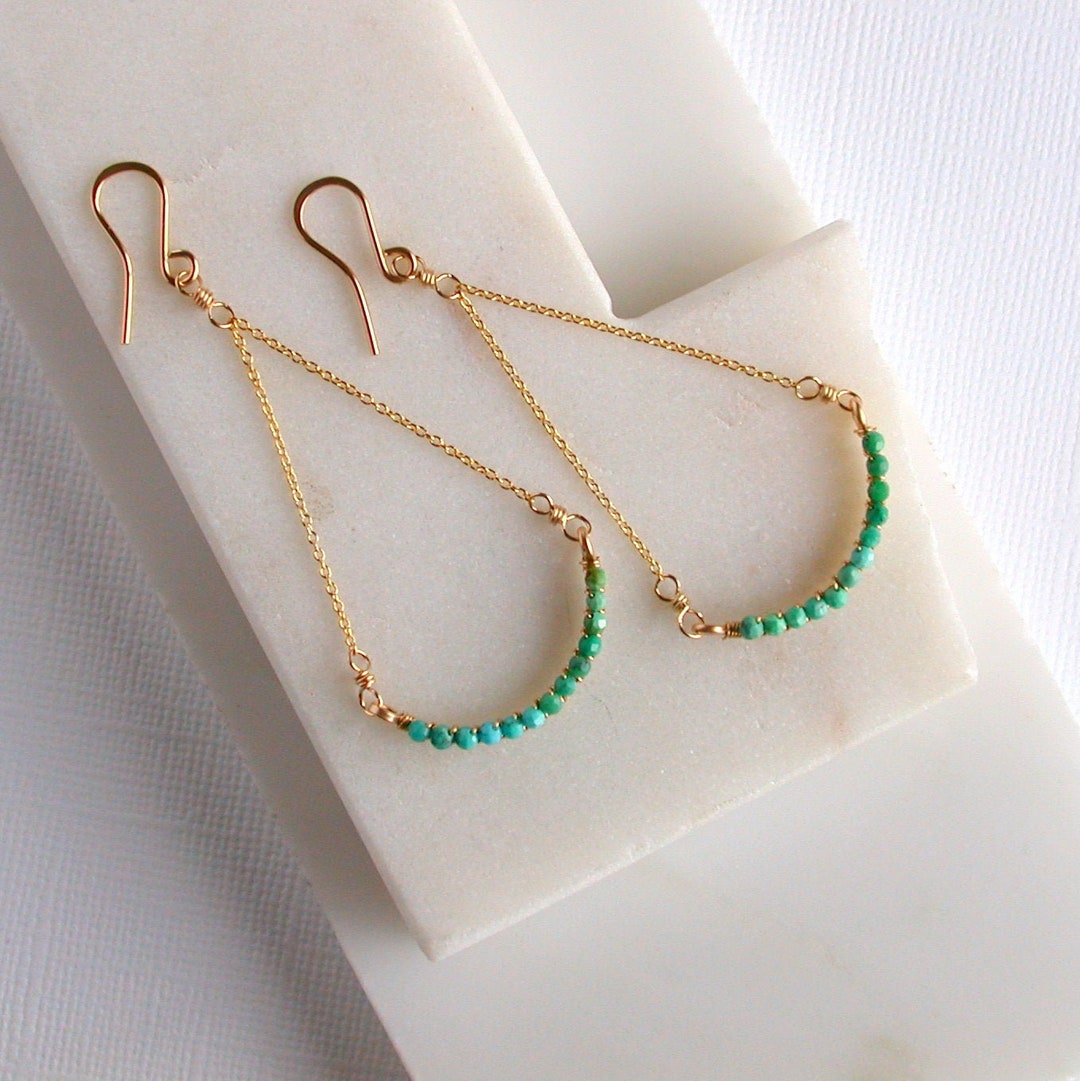 Turquoise Smile Earrings. Chandelier Earrings. Delicate Turquoise Bar ...