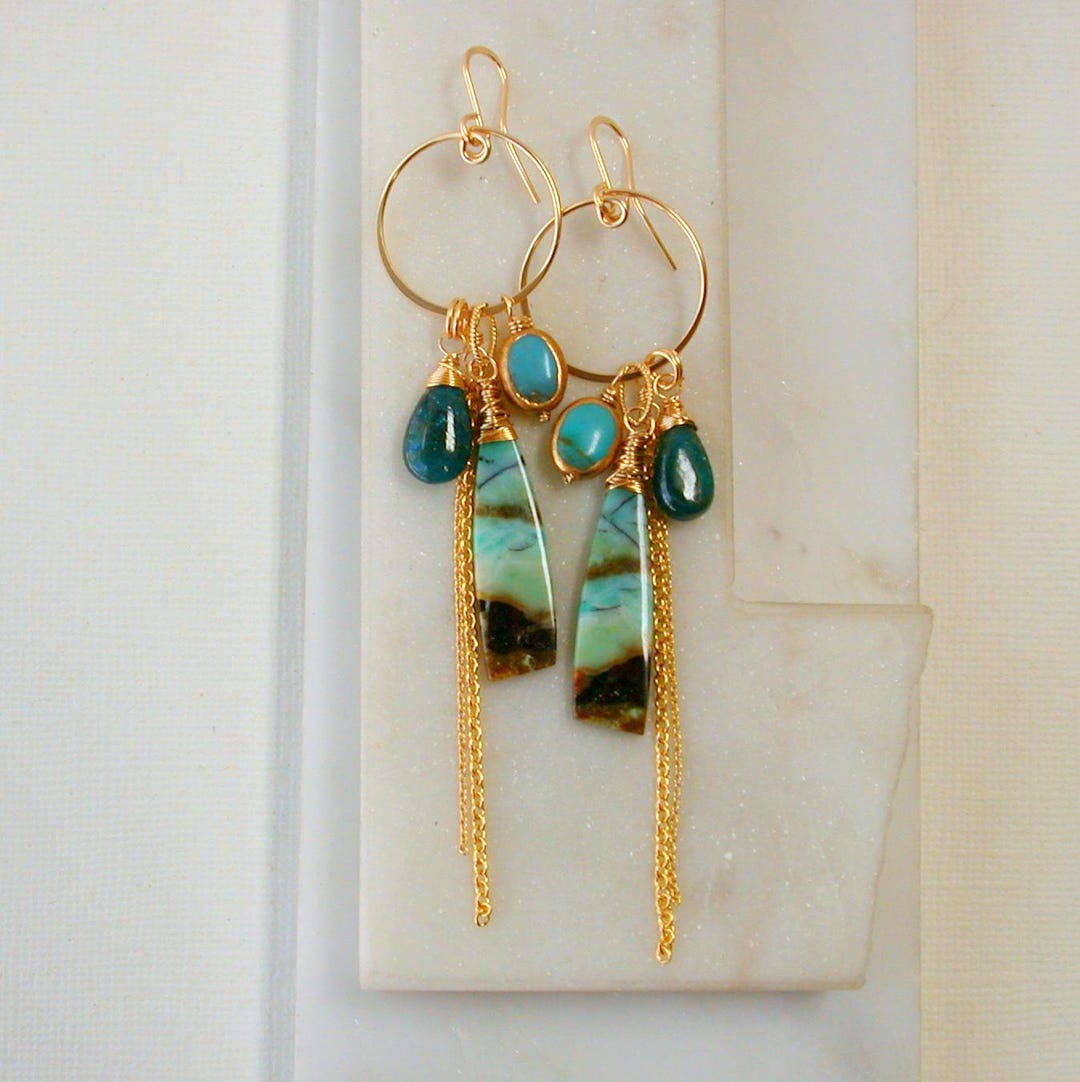 OOAK. One of A Kind Petrified Wood, Turquoise and Apatite Earrings ...
