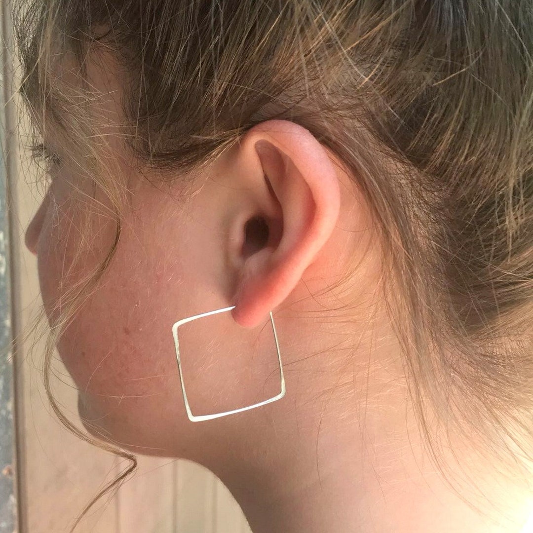 Silver Square Hoop Earrings. Square Hoops. - Etsy