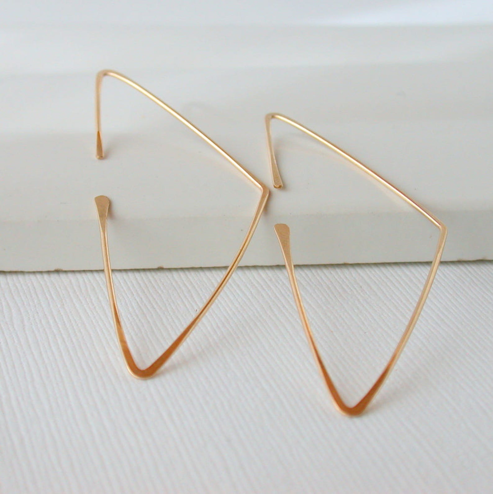 Sterling Triangle Threader Hoops. Modern Threader Earrings. Hammered ...